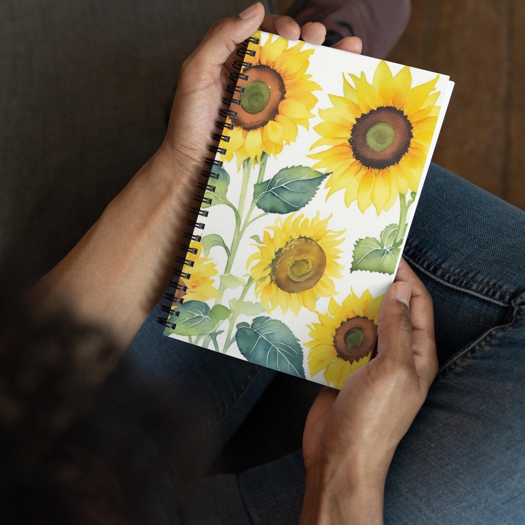 Sunflower Watercolor Spiral 140 Page Dotted Paper Notebook, Flower ...