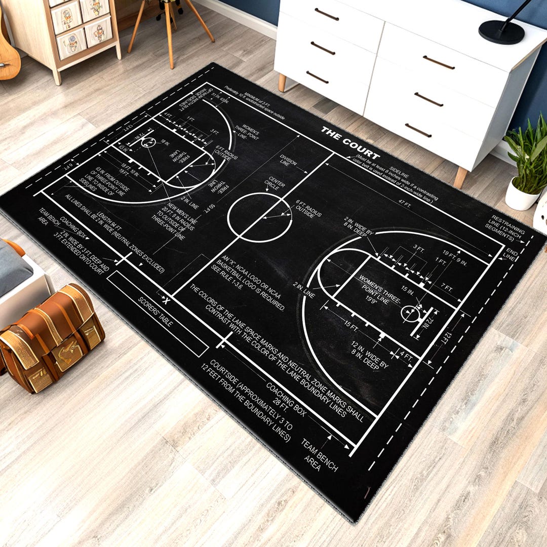 Basketball Court Rug, Minimalist Black Area Rug - Etsy