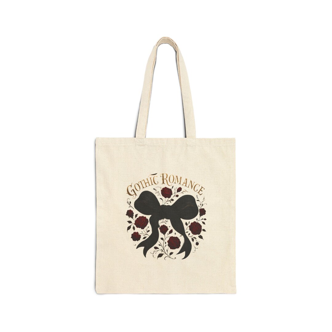 Gothic Romance Bow and Roses Tote | Black Bow, Red Roses, Ornate Script ...