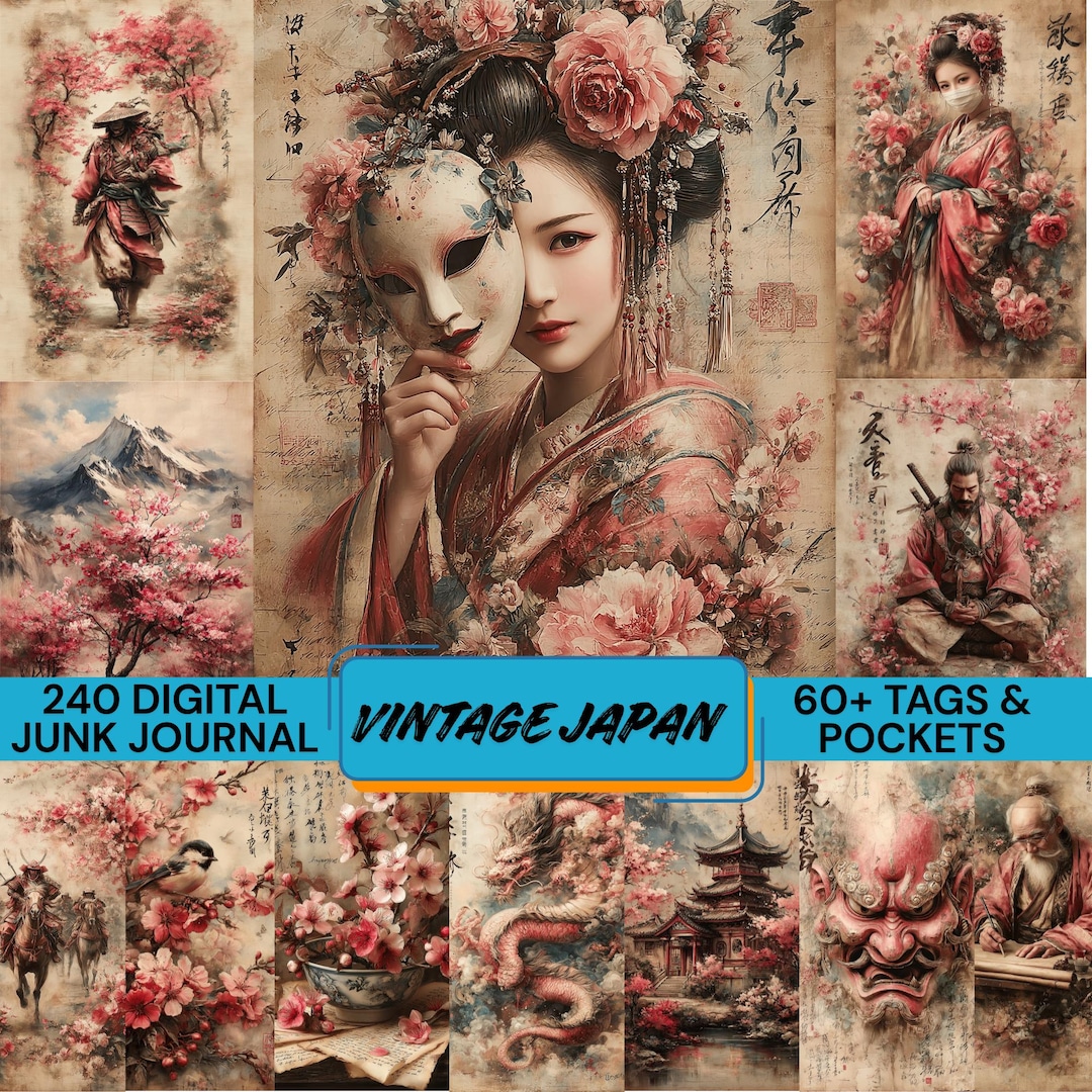 240 Vintage Japan Junk Journal Kit, +60 Tags & Pockets, Antique ...