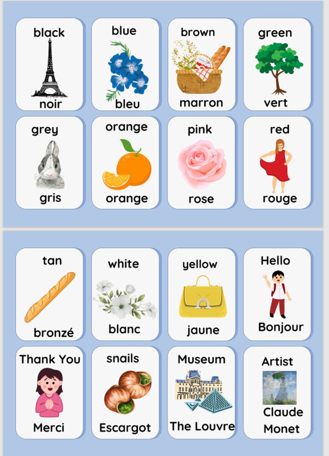 French Language Colors Flashcards - Etsy