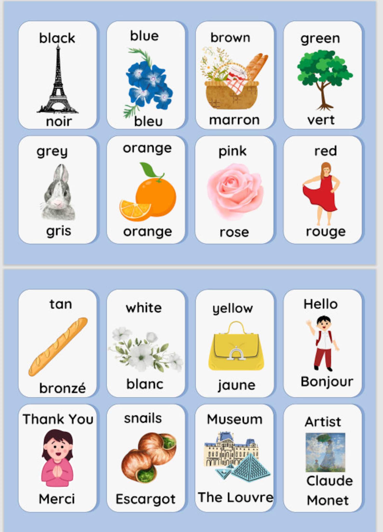 French Language Colors Flashcards - Etsy
