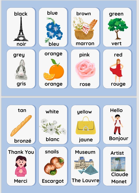 French Language Colors Flashcards - Etsy