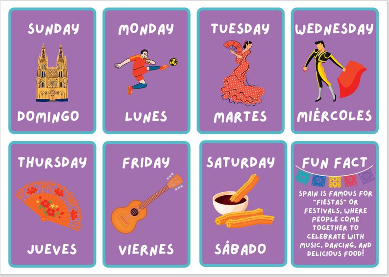 Spanish Days of the Week Flashcards - Etsy