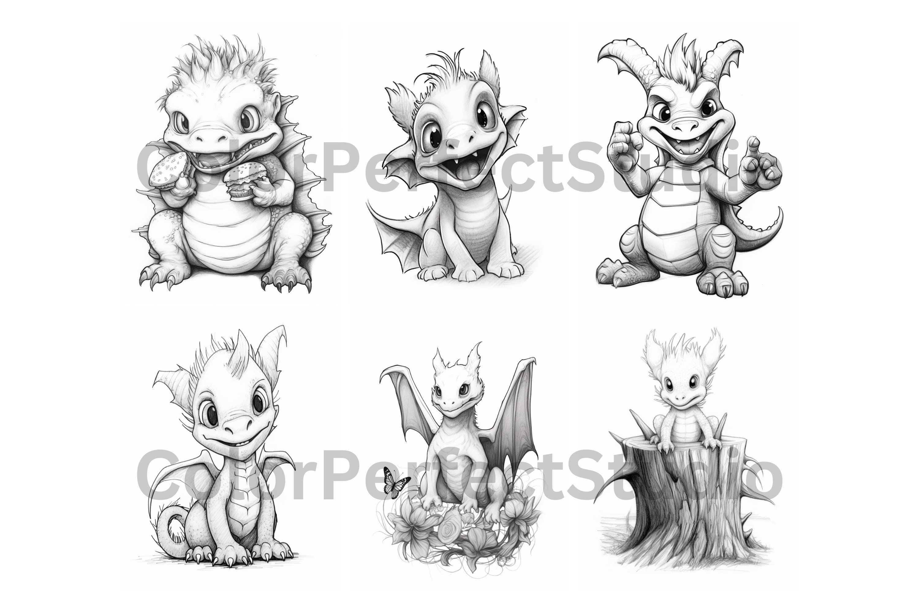 Baby Flower Dragon Fantasy Coloring Page Book, Adults Kids Instant ...