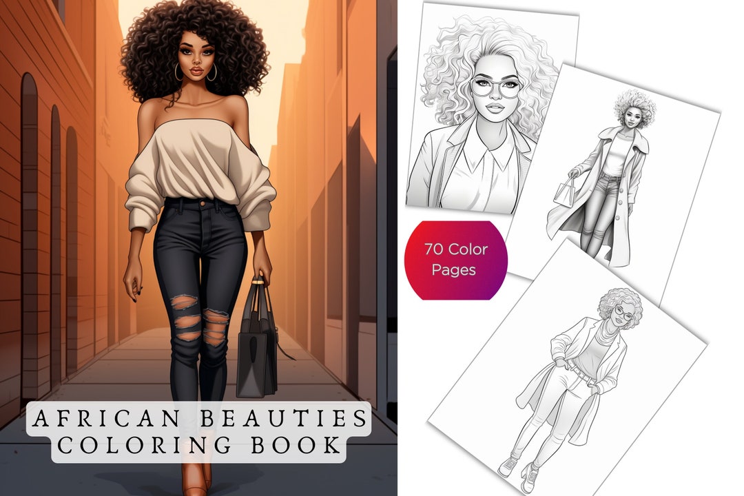 70 Portraits of Beautiful Black Girls Fantasy Coloring Book, Light ...