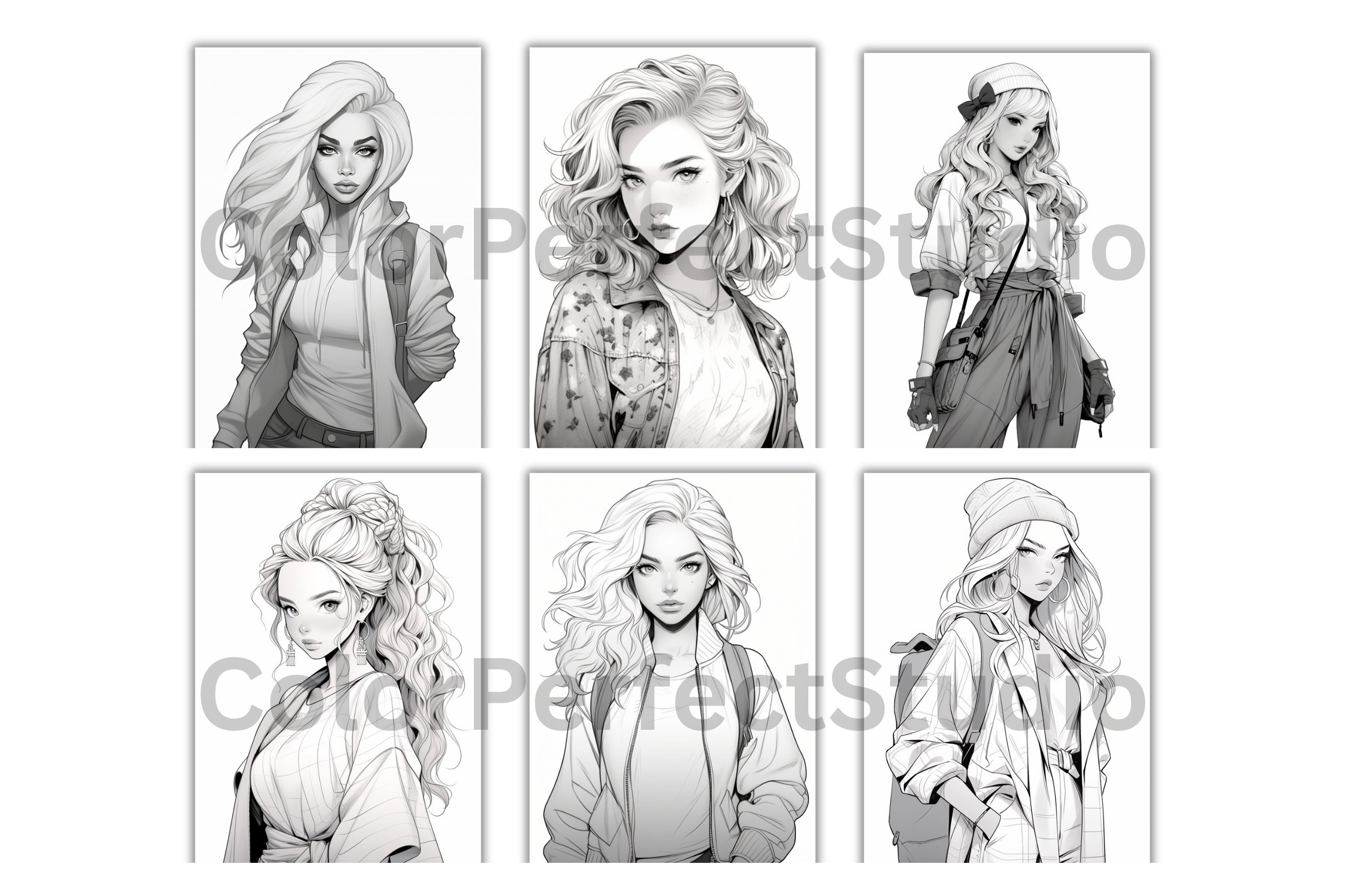 40 Fashion Girls in Streetwear Style Digital Coloring Book, Girls ...