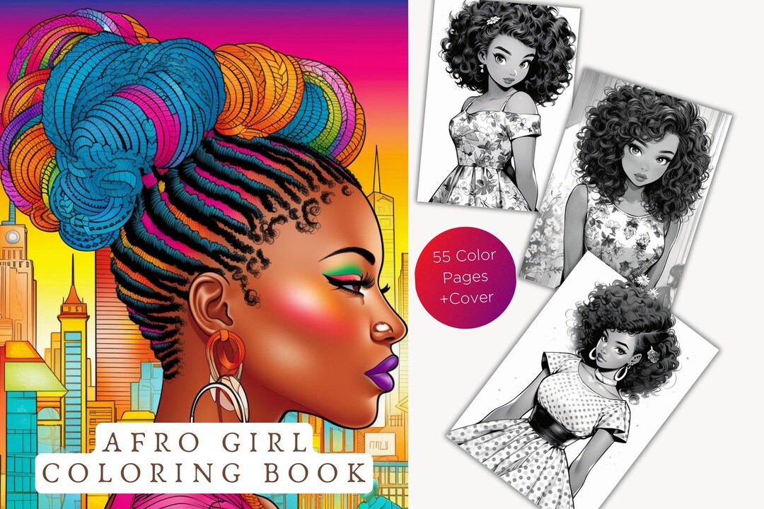 55 Beautiful Afro Models Digital Coloring Book, Black Girls Coloring ...