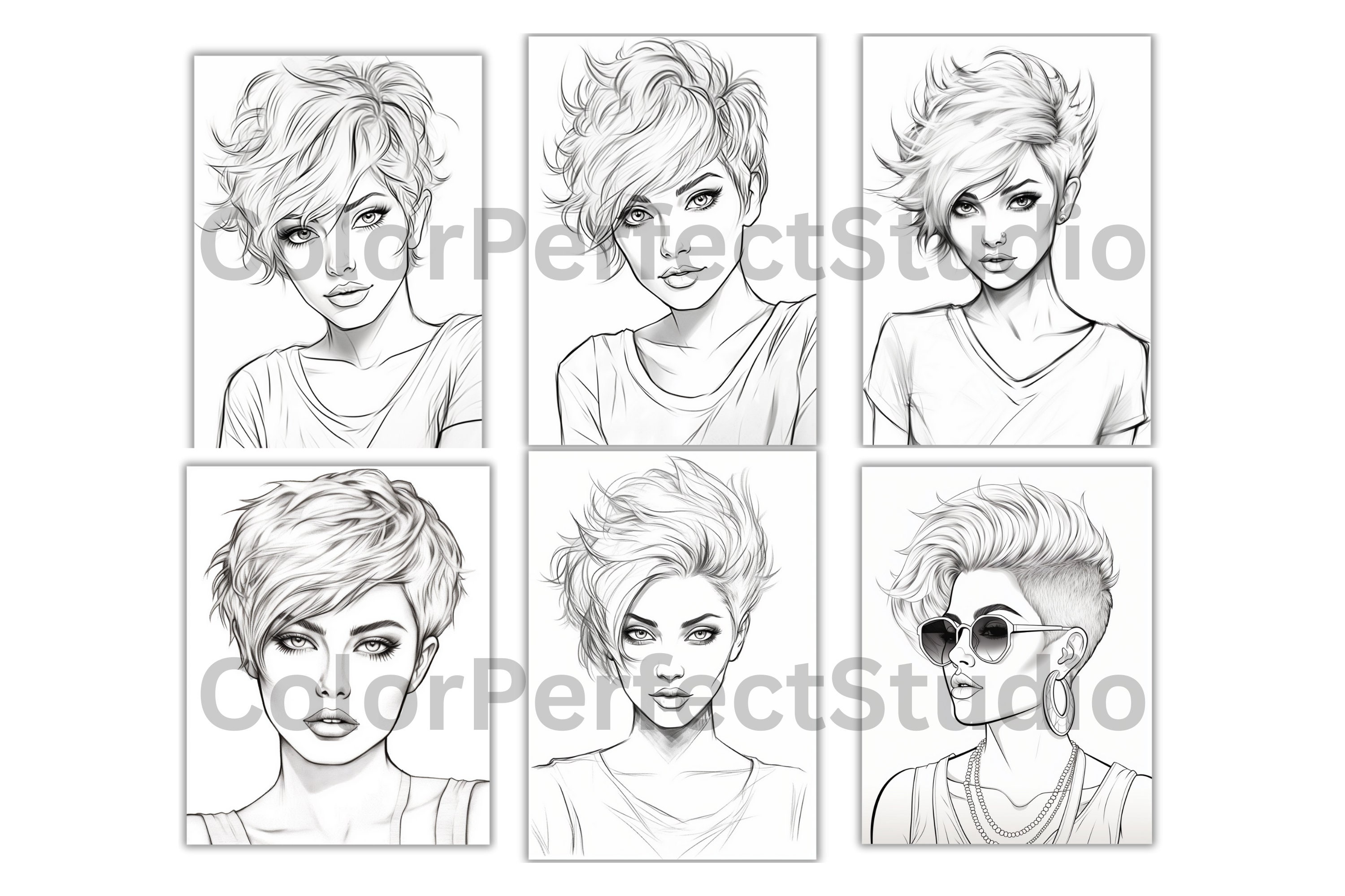 50 Pixie Power Hairstyles Digital Coloring Book Fashion Girls - Etsy