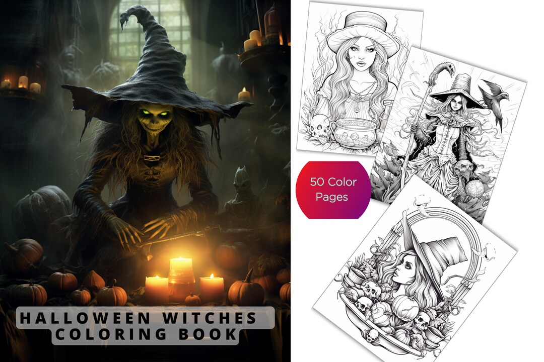 50 Halloween Style Coloring Book Halloween Witches Coloring - Etsy