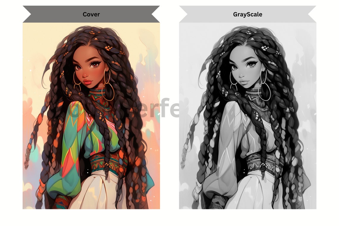 76 Portraits of Beautiful Black Girls Fantasy Coloring Book, Light ...