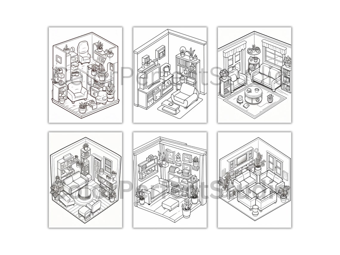 50 Pocket Room: Cute Coloring Book for Relaxing Interior - Etsy