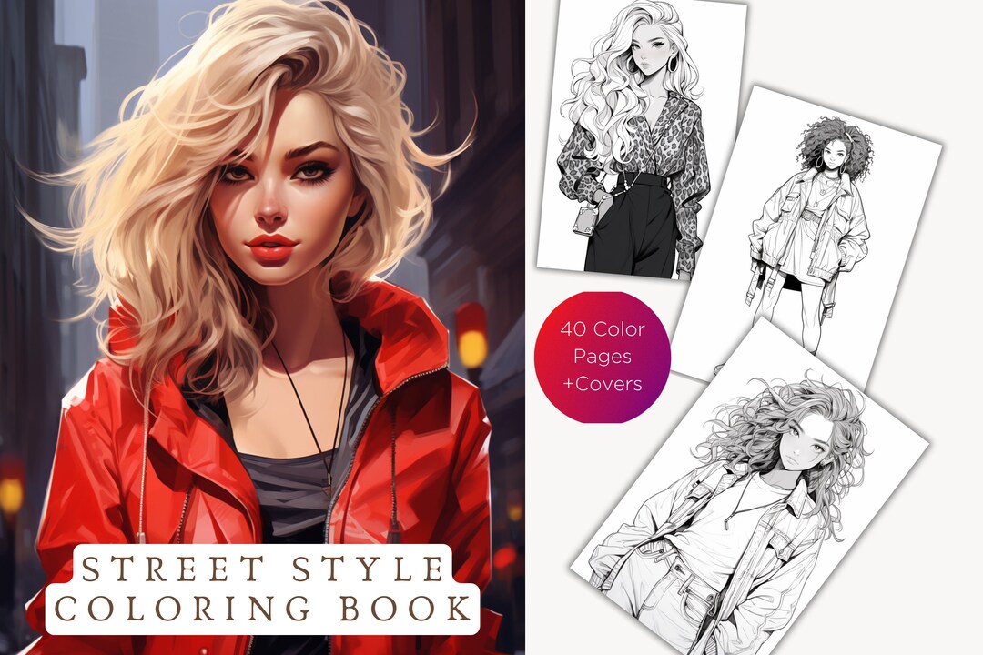 40 Fashion Girls in Streetwear Style Digital Coloring Book, Girls ...