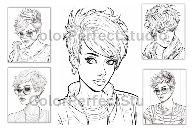 50 Pixie Power Hairstyles Digital Coloring Book Fashion Girls - Etsy