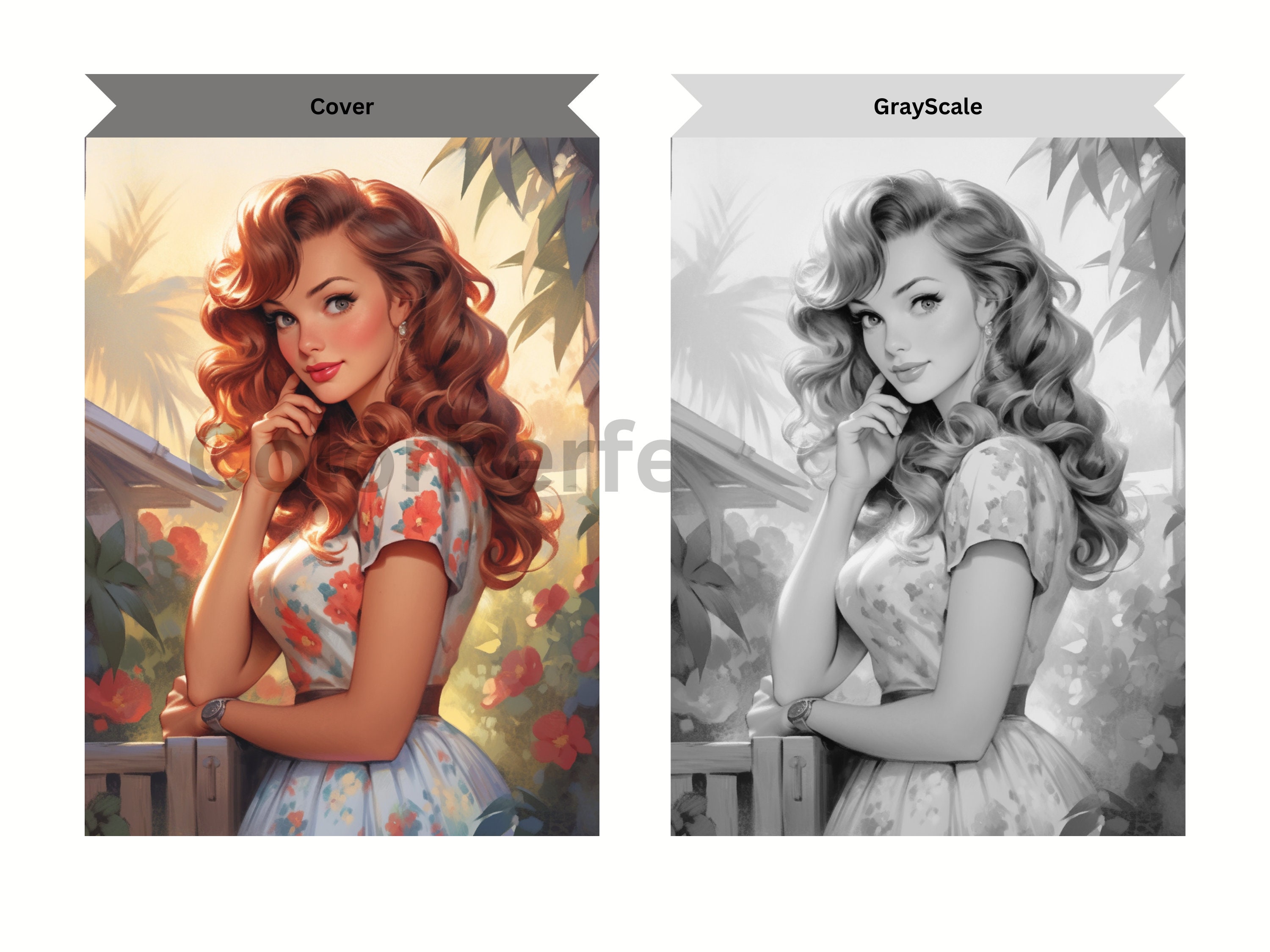 40+ Pin-up Girls Part-1 Digital Coloring Book, Pin-up Women Coloring ...