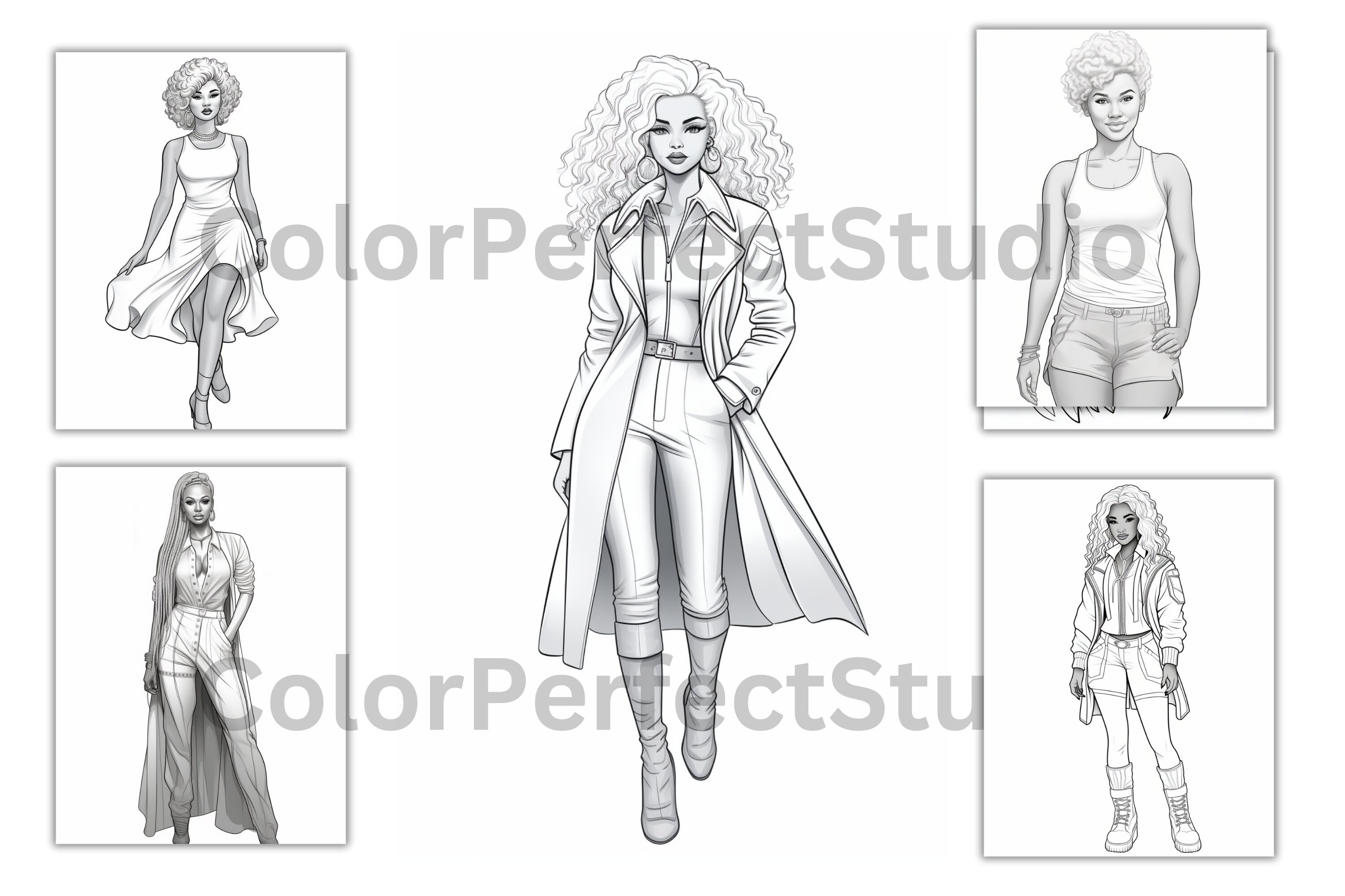 70 Portraits of Beautiful Black Girls Fantasy Coloring Book, Light ...