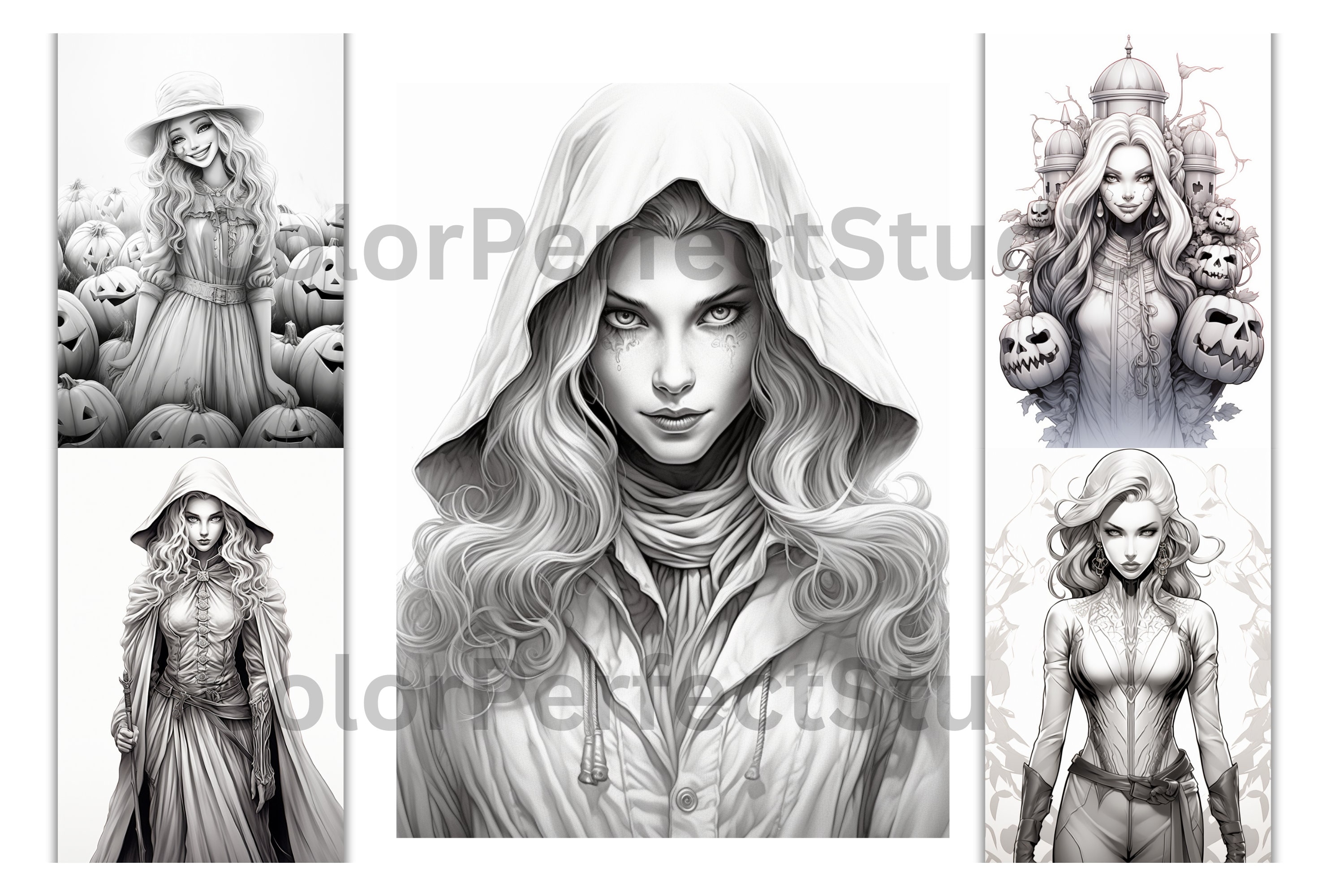 58 Cosplay Costume Girls Coloring Pages, Adults Halloween Fun, Digital ...