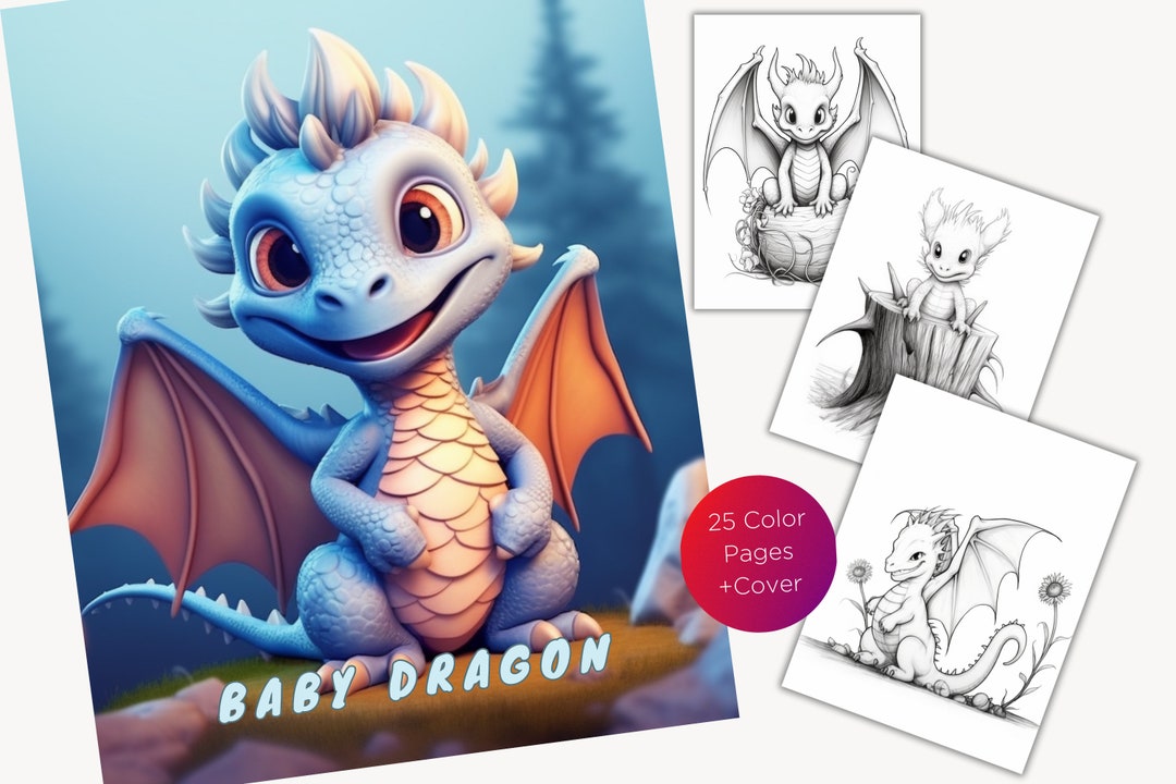 Baby Dragon Fantasy Coloring Page Book, Adults Kids Instant Download ...