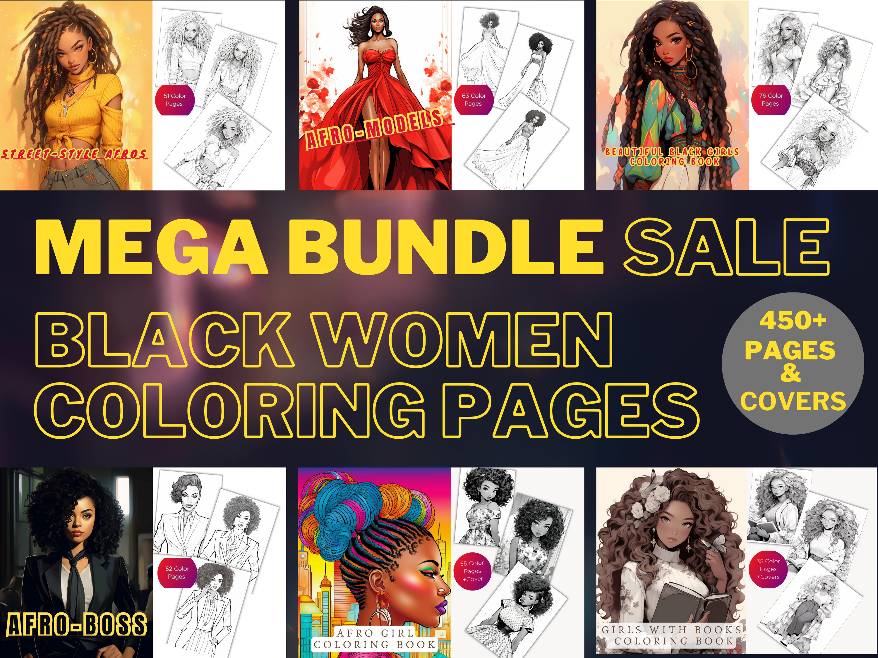 Mega Bundle Black Beauty | 450+ Coloring Pages, Black Girls, Black ...