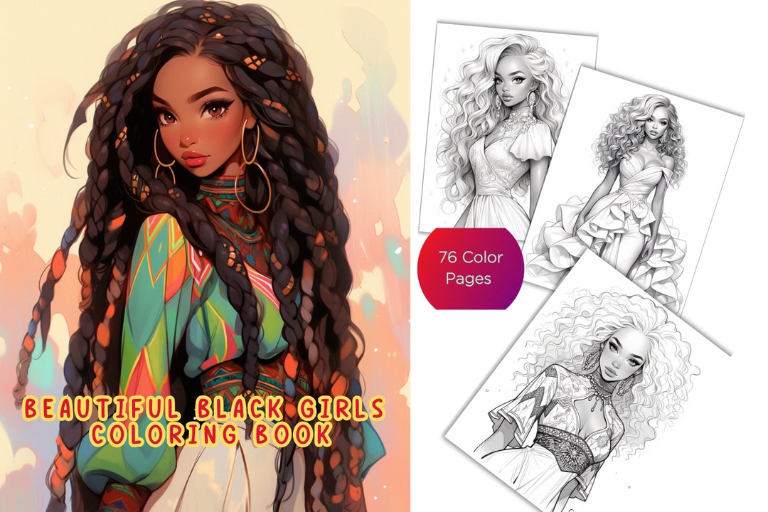 76 Portraits of Beautiful Black Girls Fantasy Coloring Book, Light ...