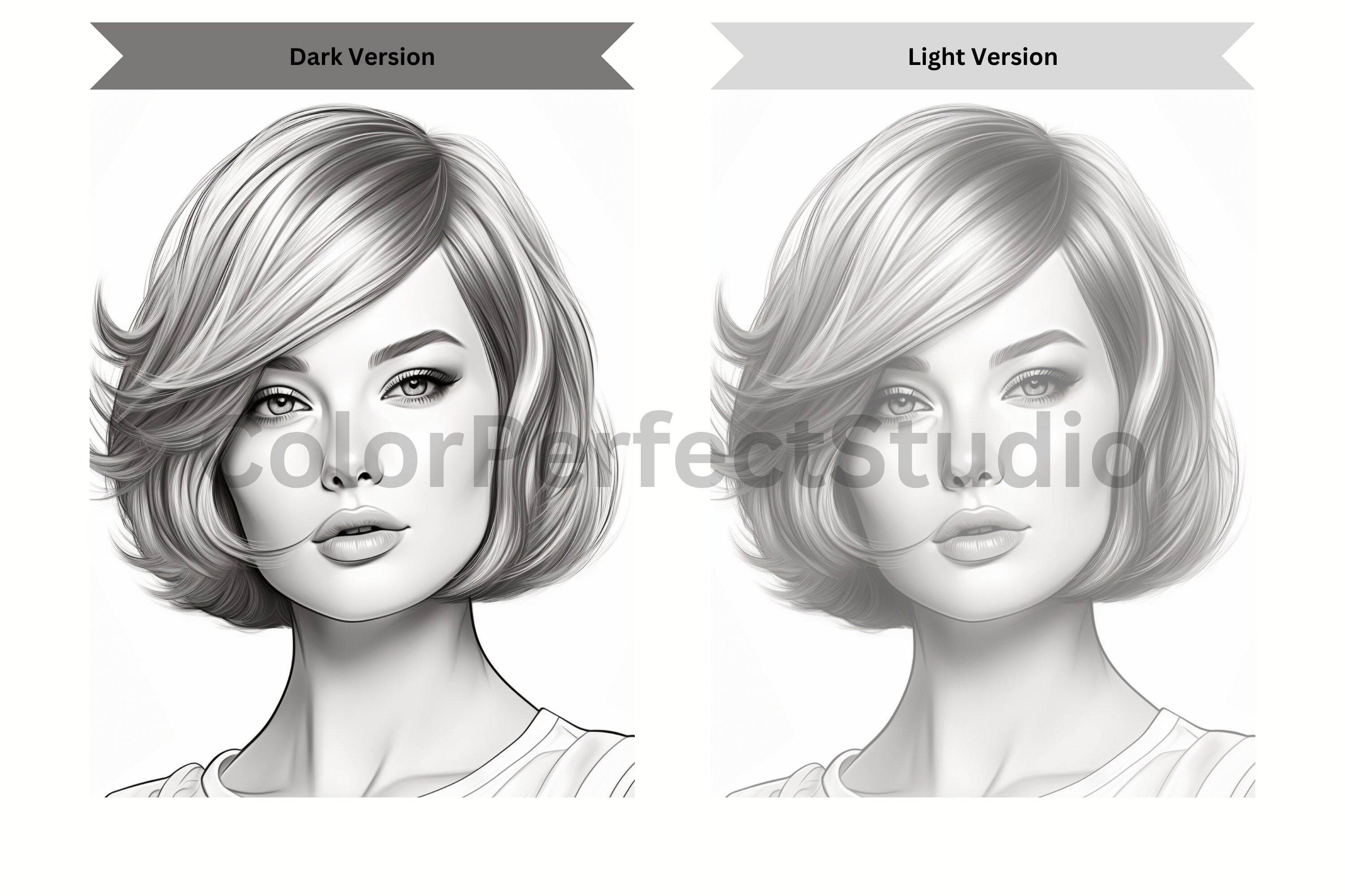 60 Pixie Power Hairstyles Digital Coloring Book, Fashion Girls Haircut ...