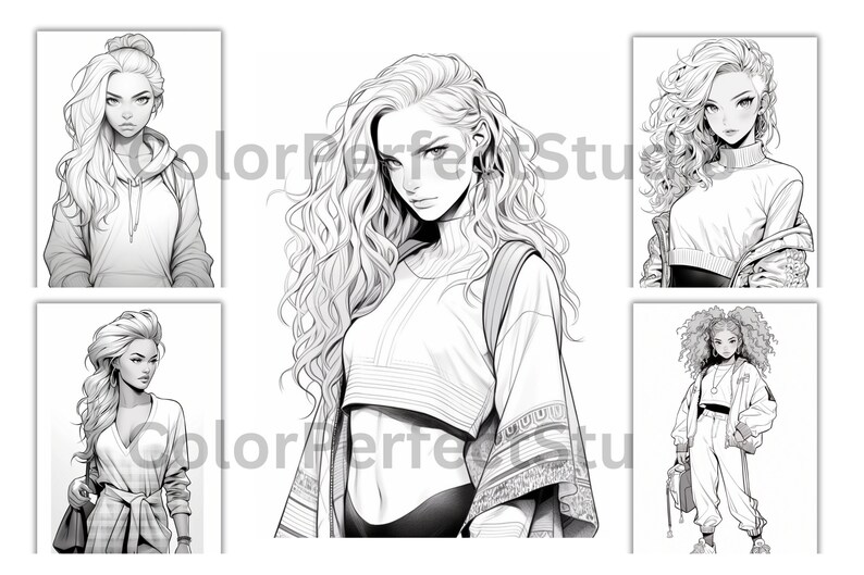 40 Fashion Girls in Streetwear Style Digital Coloring Book, Girls ...