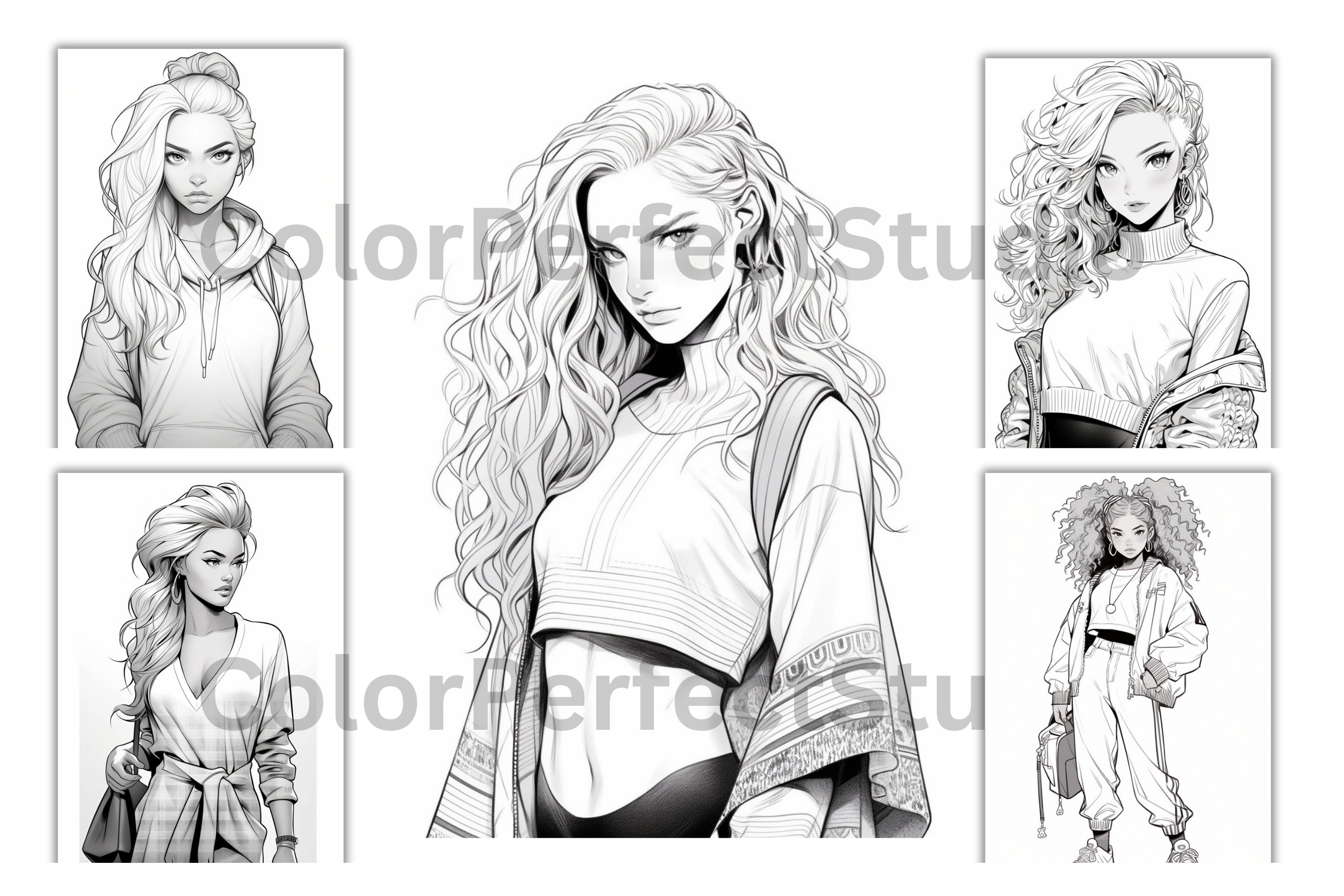 40 Fashion Girls in Streetwear Style Digital Coloring Book, Girls ...