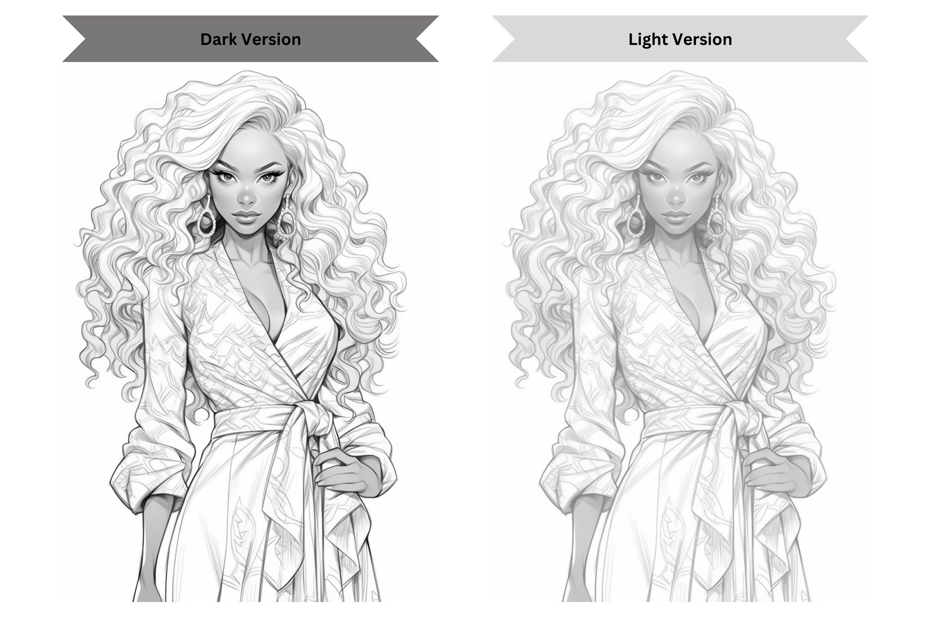 76 Portraits of Beautiful Black Girls Fantasy Coloring Book, Light ...