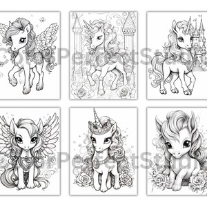 25 Flower Unicorns Fantasy Coloring Page Book, Adults Kids Instant ...