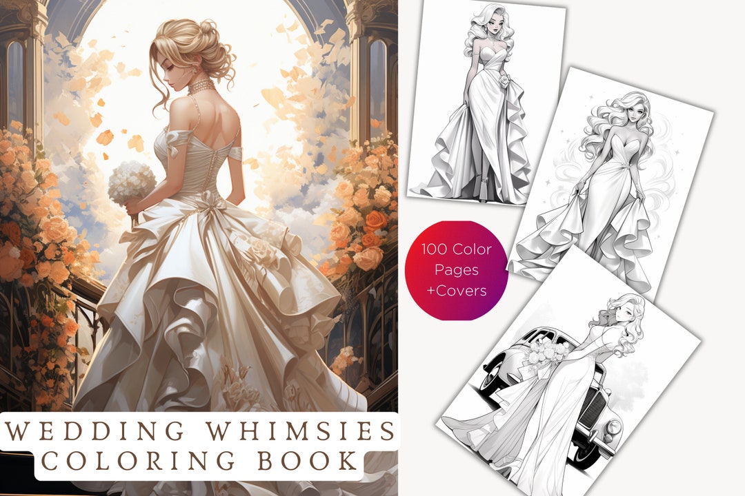 Wedding Day Themed Coloring Pages Book, Classic Hairstyles, Women ...