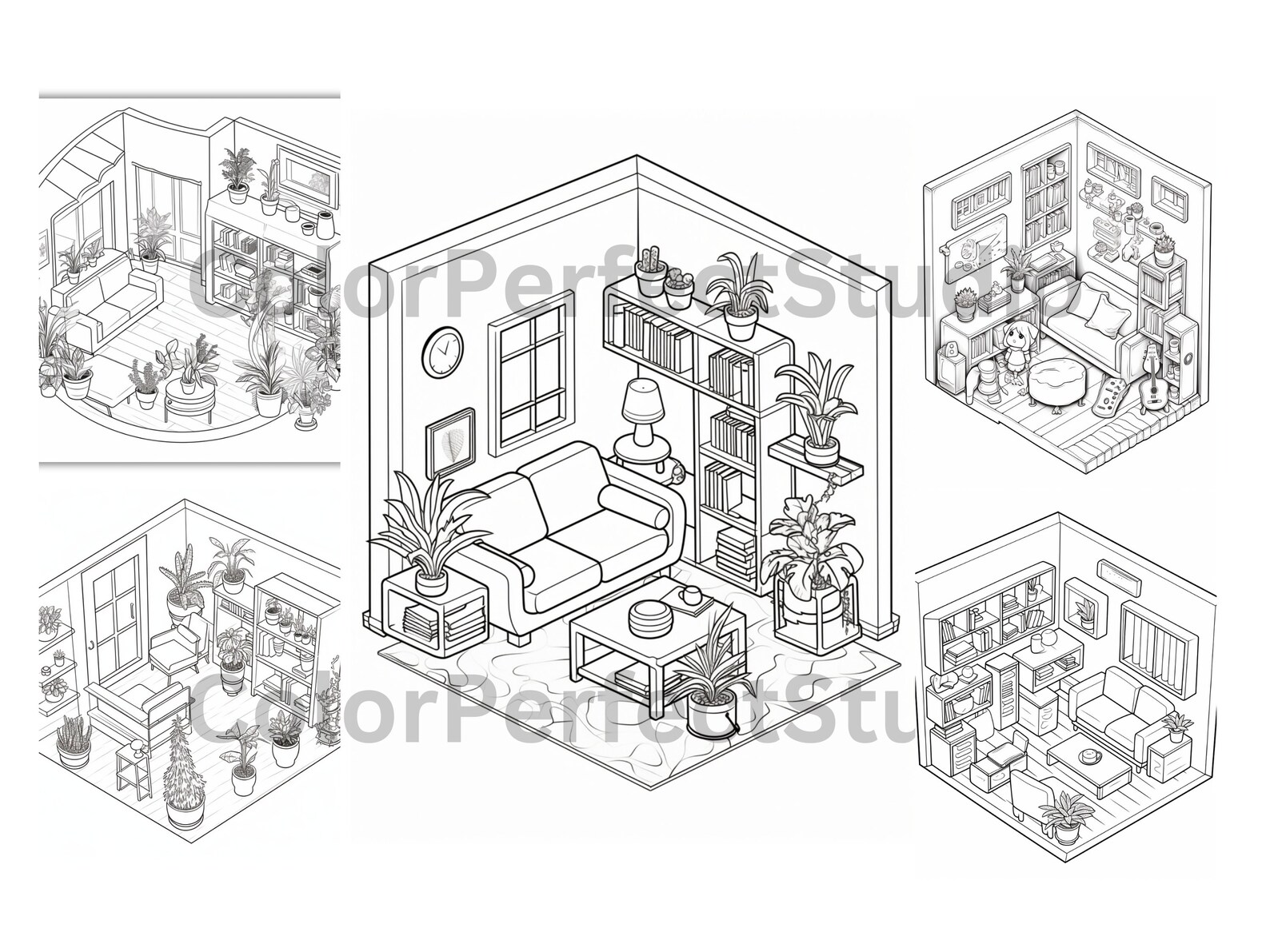 50 Pocket Room: Cute Coloring Book for Relaxing Interior - Etsy