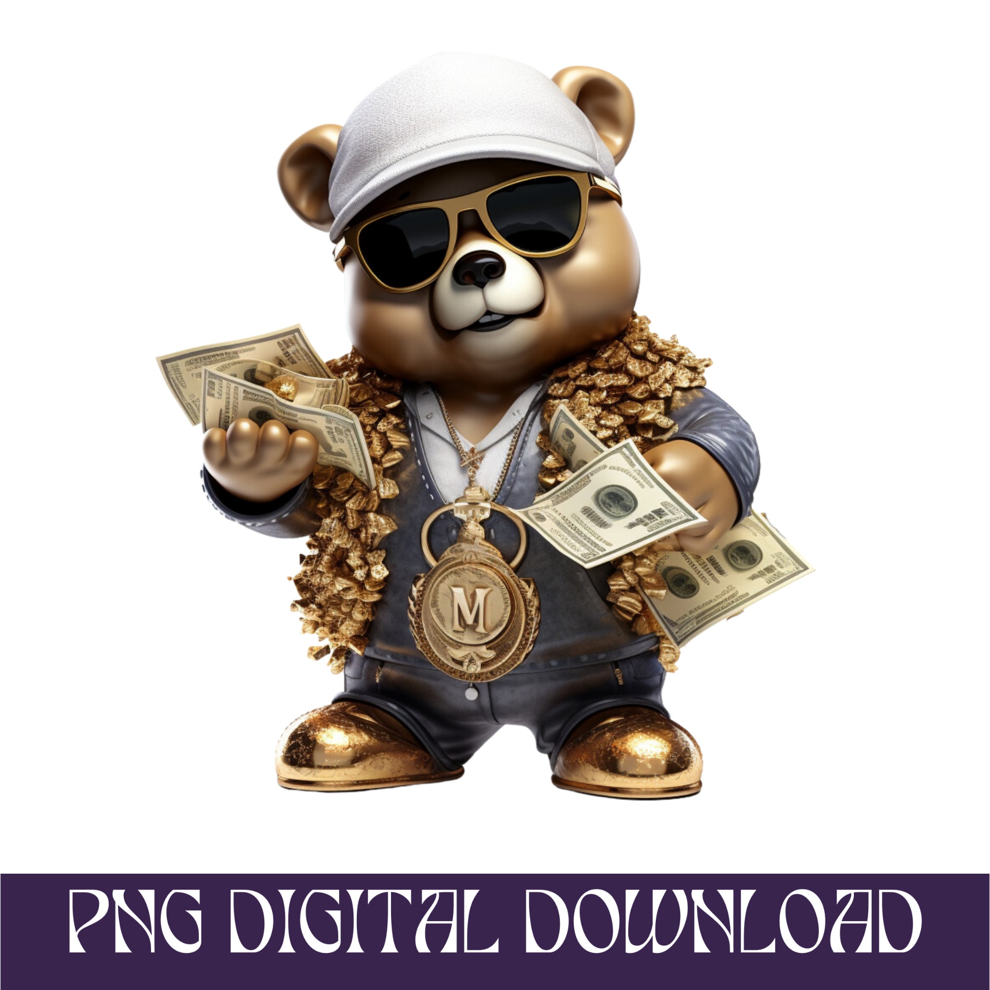 Cartoon Teddy Bear Golden Money Hip Hop Hustler Png Instant Download - Etsy