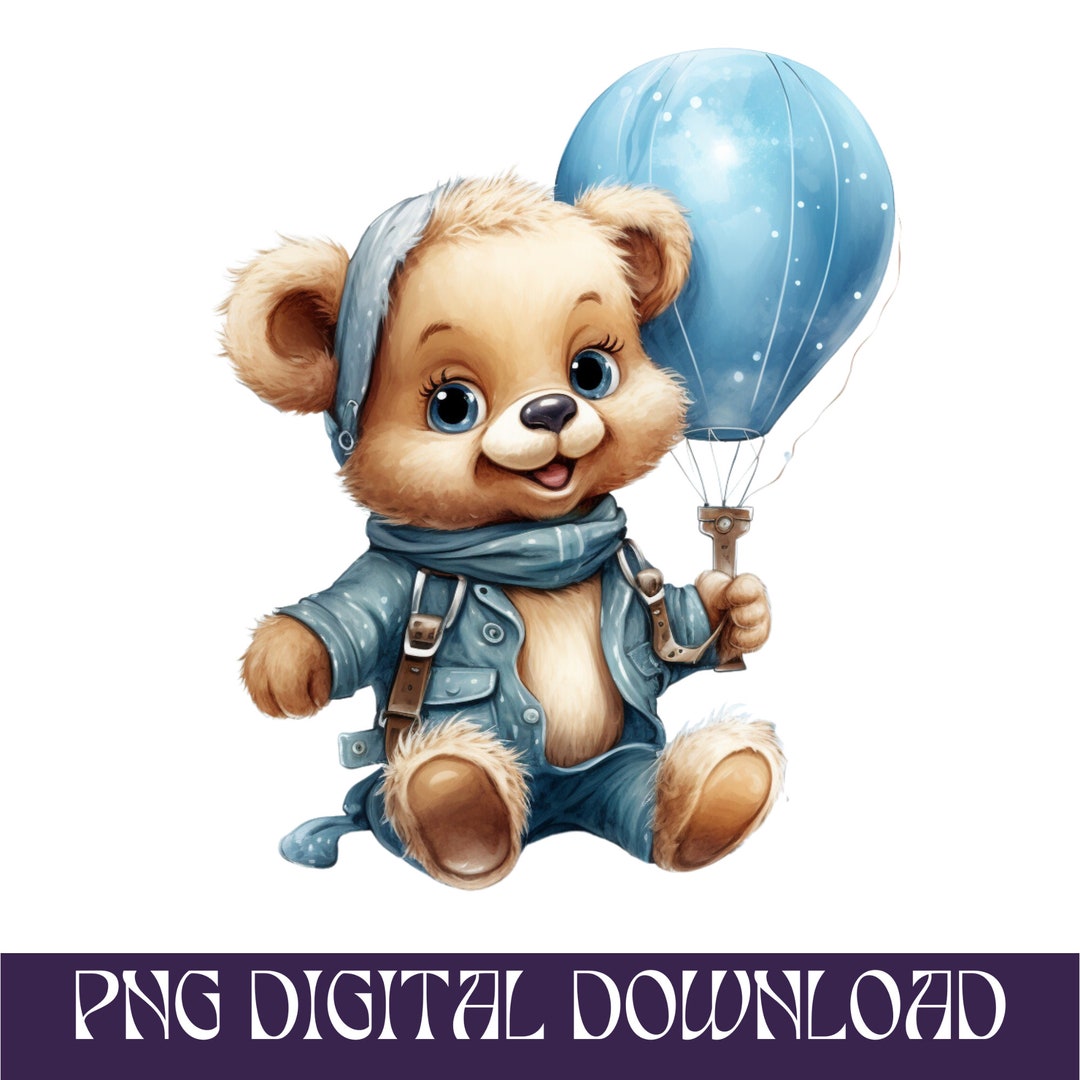 Cute Baby Boy Shower Teddy Bear Watercolor Svg PNG Clipart Instant ...