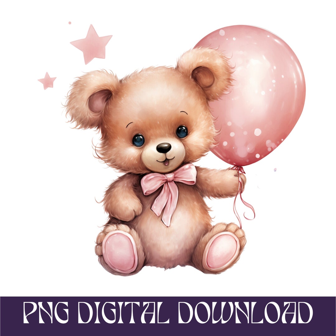 Cute Baby Girl Shower Watercolor Teddy Bear Svg PNG Clipart Instant ...