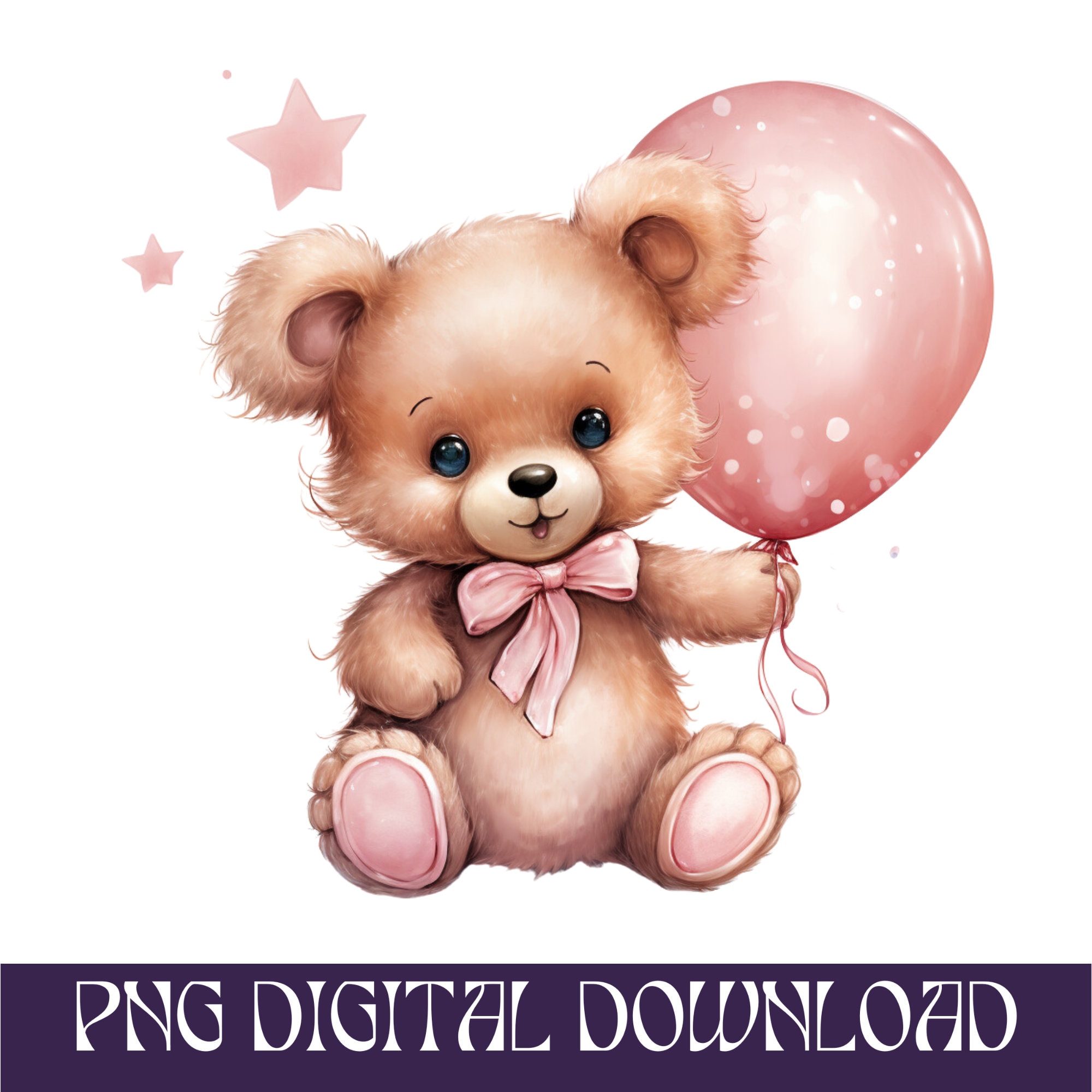 Cute Baby Girl Shower Watercolor Teddy Bear Svg PNG Clipart Instant ...