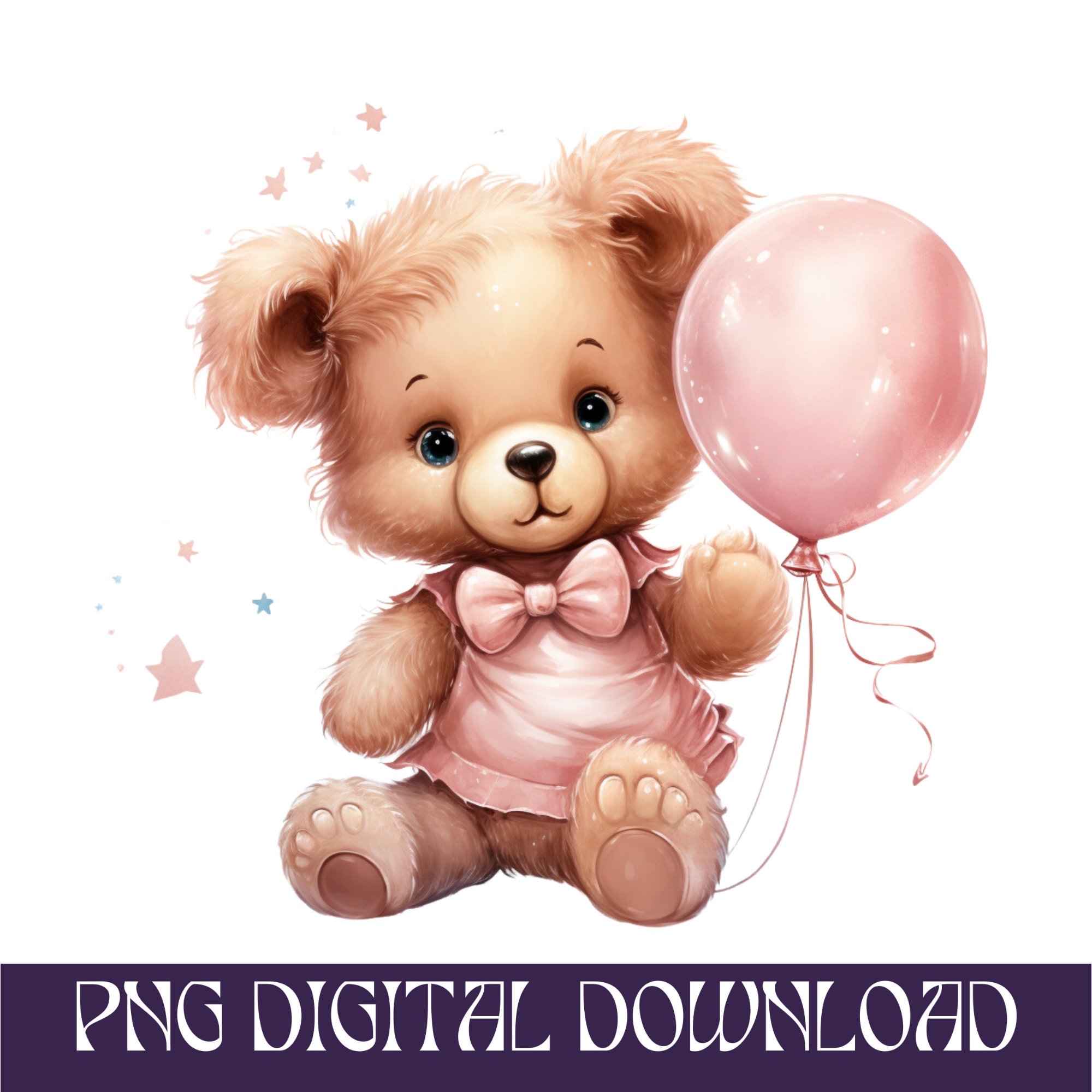 Cute Baby Girl Watercolor Shower Teddy Bear Svg PNG Clipart Instant ...