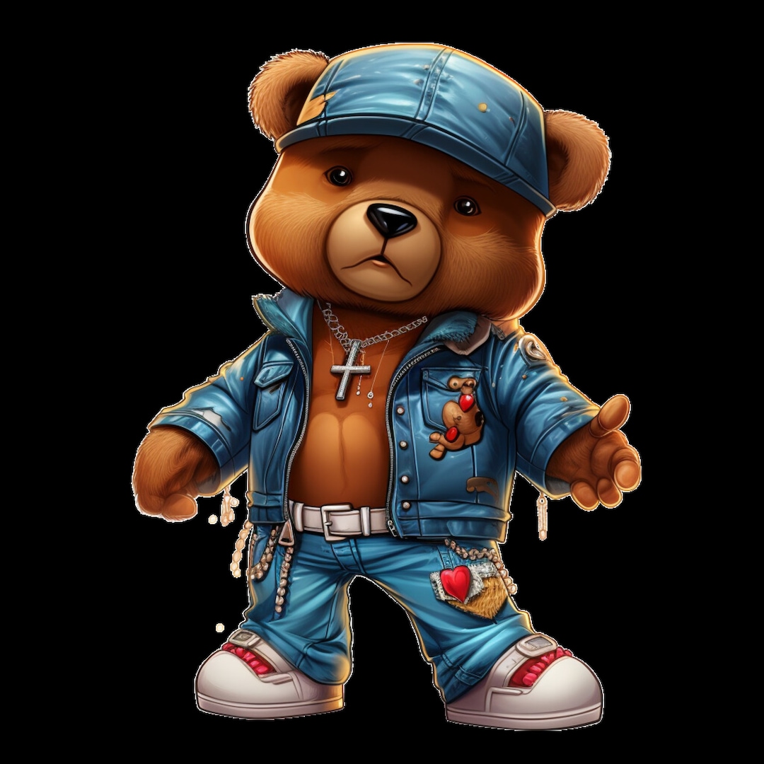 Dope Cartoon Teddy Bear Denim Png Hip Hop Hustler Instant Download - Etsy