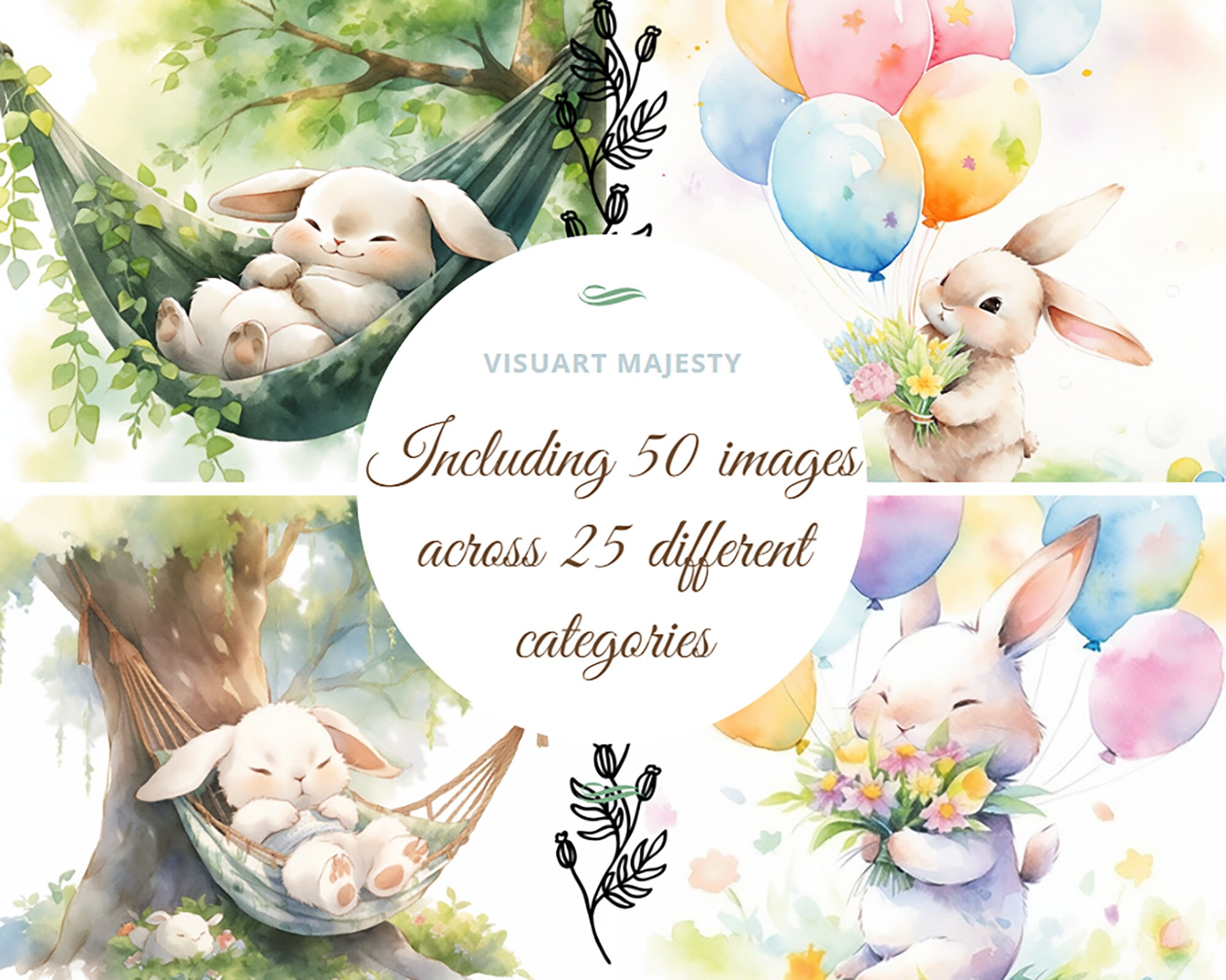 Rabbit Png, Watercolor Clipart, Baby Shower Decor, Clip Art Bundle ...