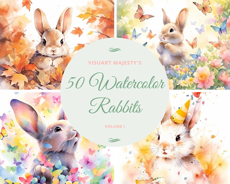 Rabbit Png, Watercolor Clipart, Baby Shower Decor, Clip Art Bundle ...