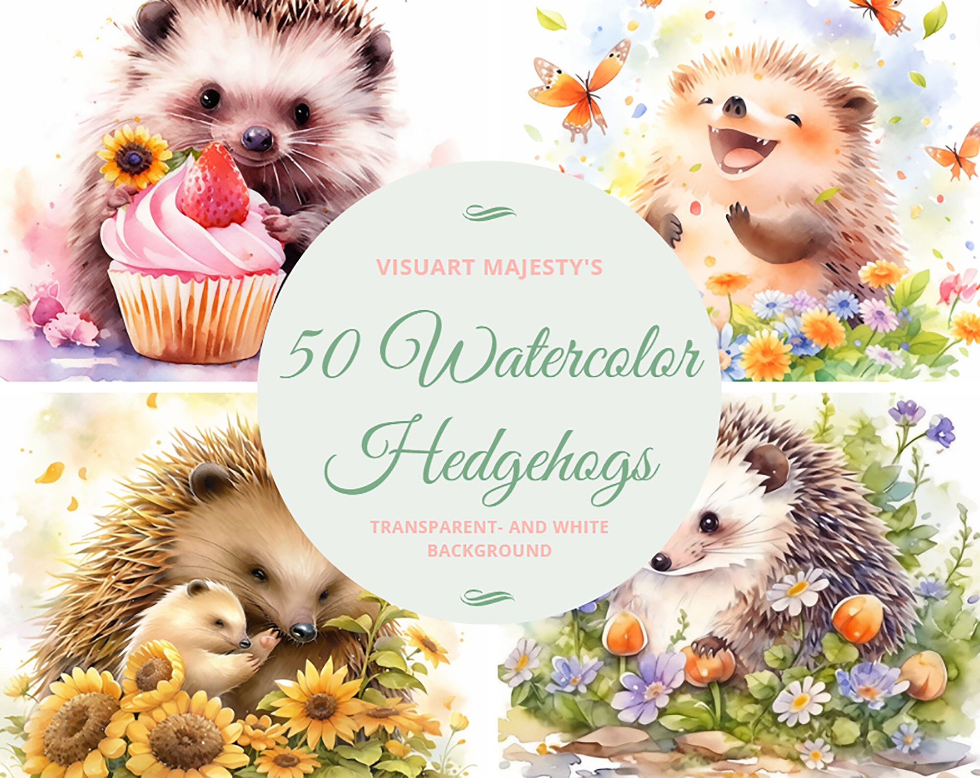 Hedgehog Png, Watercolor Clipart, Baby Shower Decor, Clip Art Bundle ...