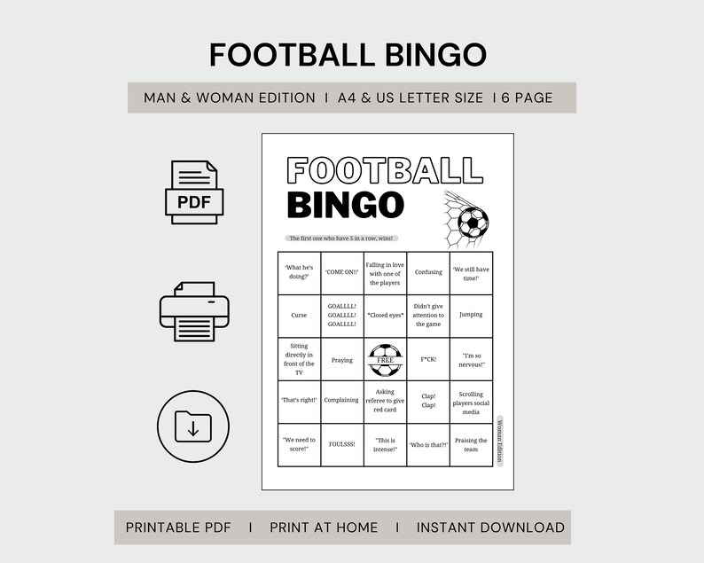 Football Bingo, Game Day Bingo Husband Edition, Boyfriend Bingo ...