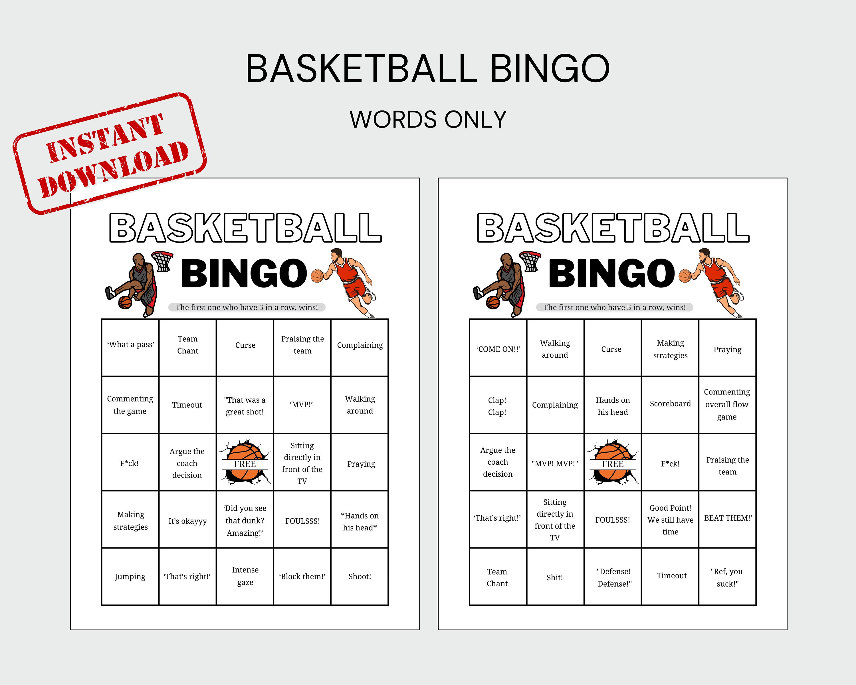 Basketball Bingo, NPL Bingo, NBA Bingo, Game Day Bingo - Husband ...