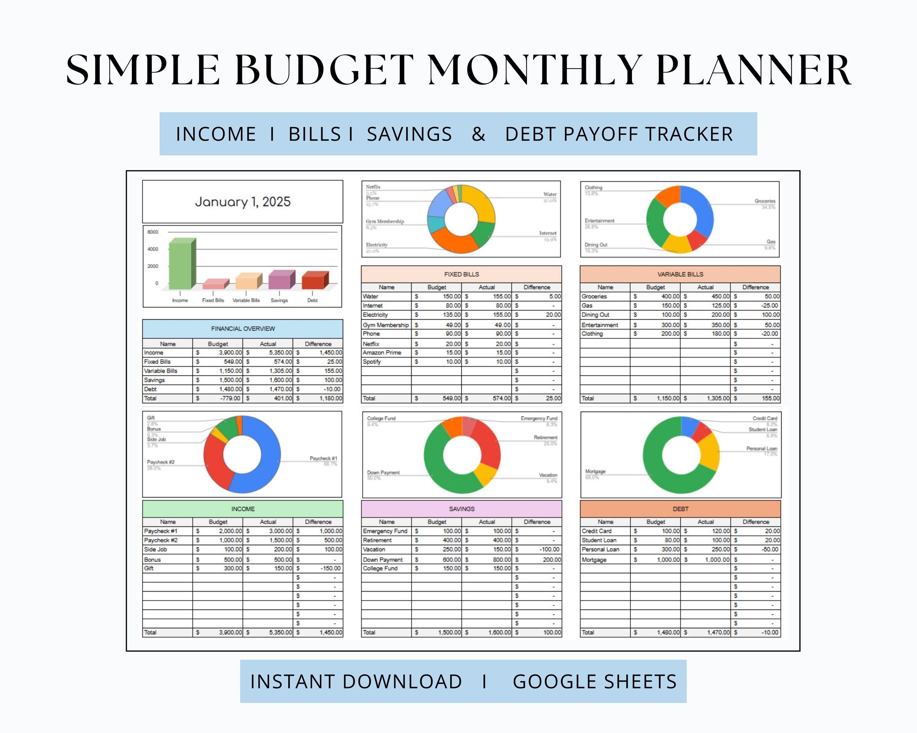 Simple Monthly Budget Template - Etsy