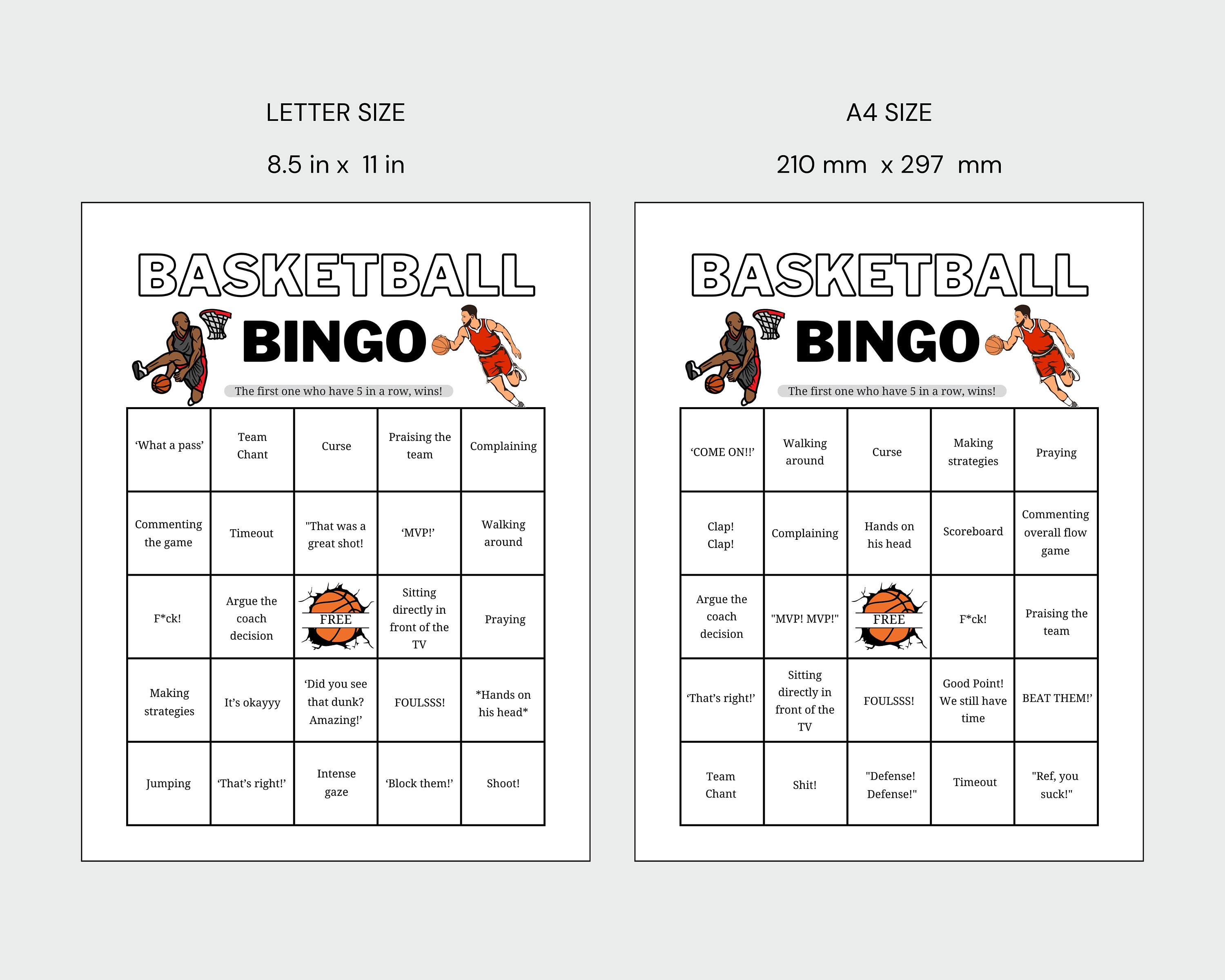 Basketball Bingo, NPL Bingo, NBA Bingo, Game Day Bingo - Husband ...