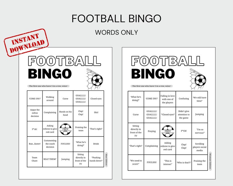Football Bingo, Game Day Bingo - Husband Edition, Boyfriend Bingo ...