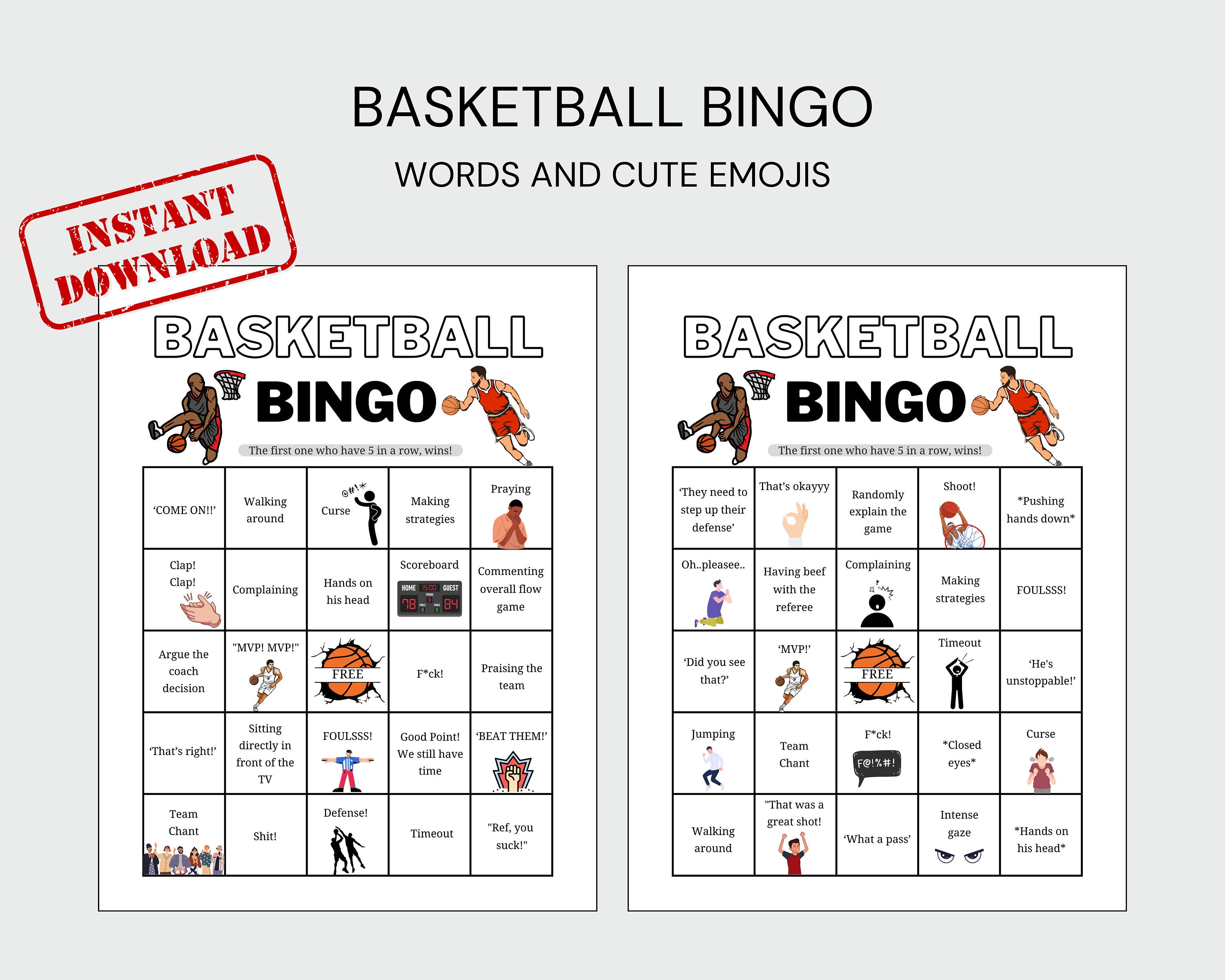 Basketball Bingo, NPL Bingo, NBA Bingo, Game Day Bingo - Husband ...