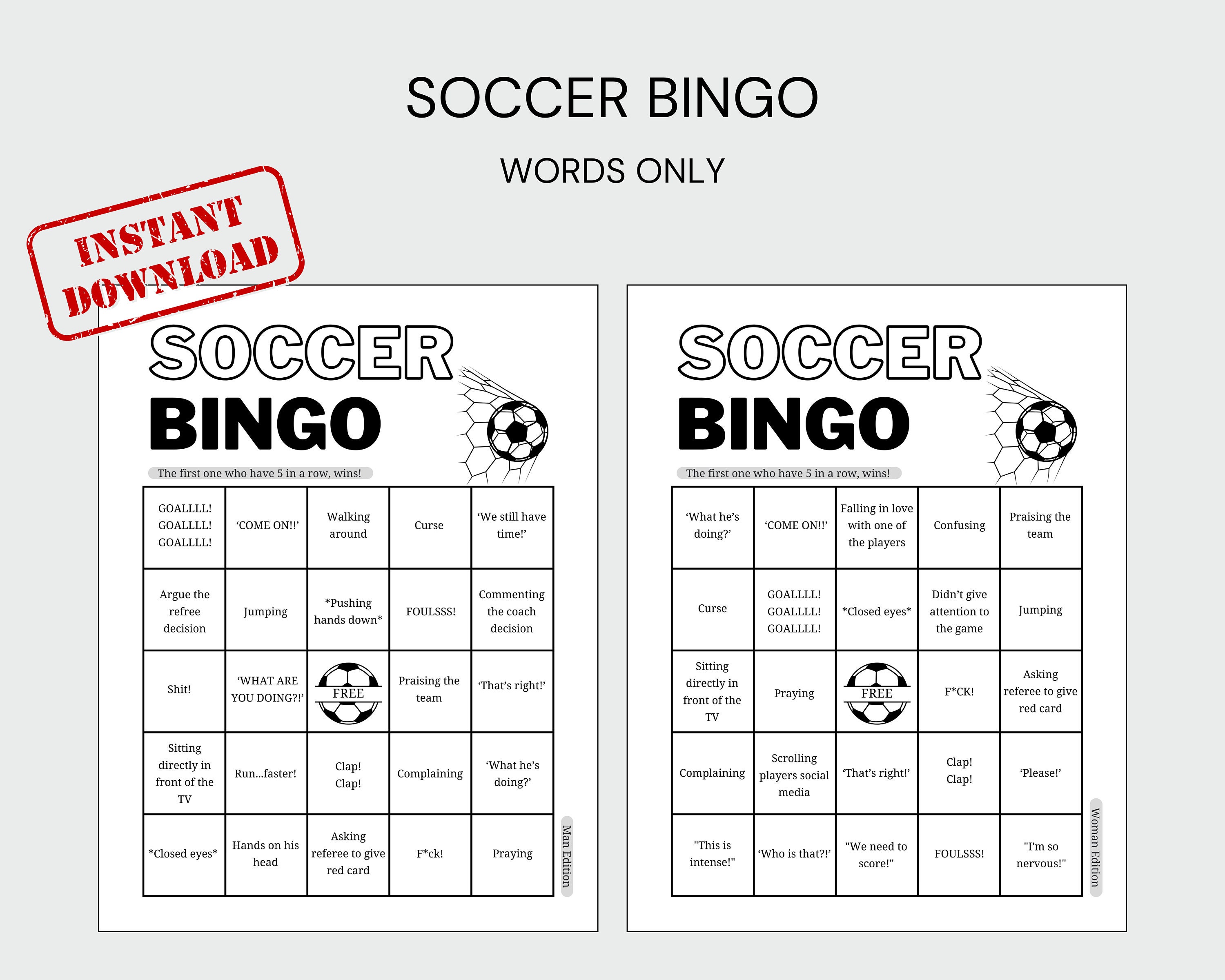 Soccer Bingo, Football Bingo, Game Day Bingo - Husband Edition ...