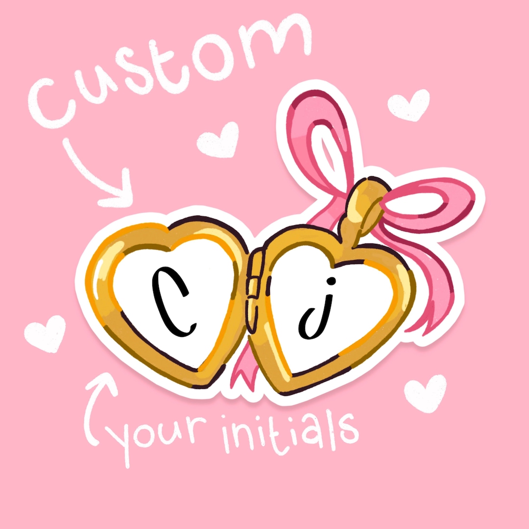 Custom Initials Heart Locket Sticker, Couples Gift, Anniversary, Hand ...