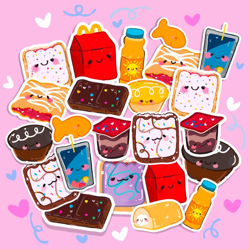 Y2K Snack Stickers – Retro Food, Laminated Vinyl (set of 8) MYSTERY - Etsy