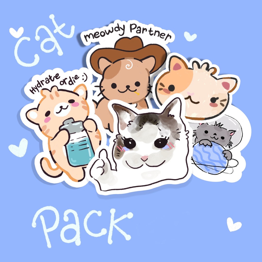 Cat Meme Stickers Kitty Faces Cute Cats Pack, 5 PCS Full Sized ...